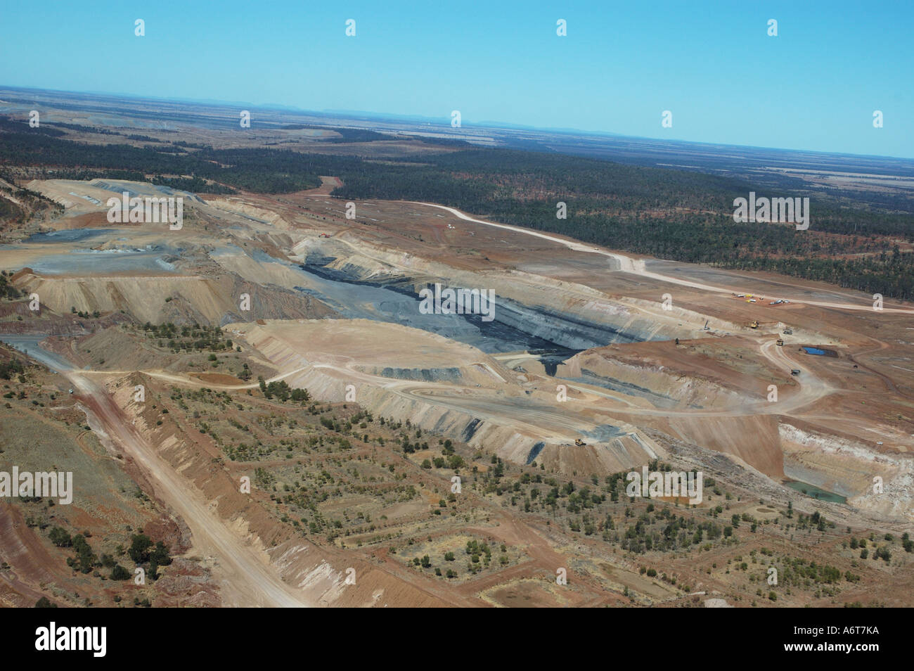 Aerial view open cut coal mine Central Queensland coal basin Australia ...