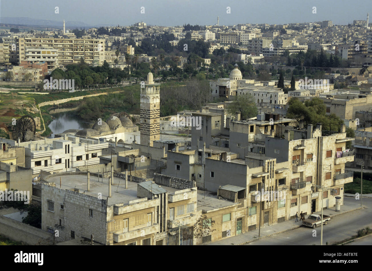Hama, Syria - The Al-Nuri Mosque viewed from the Citadel Stock Photo ...