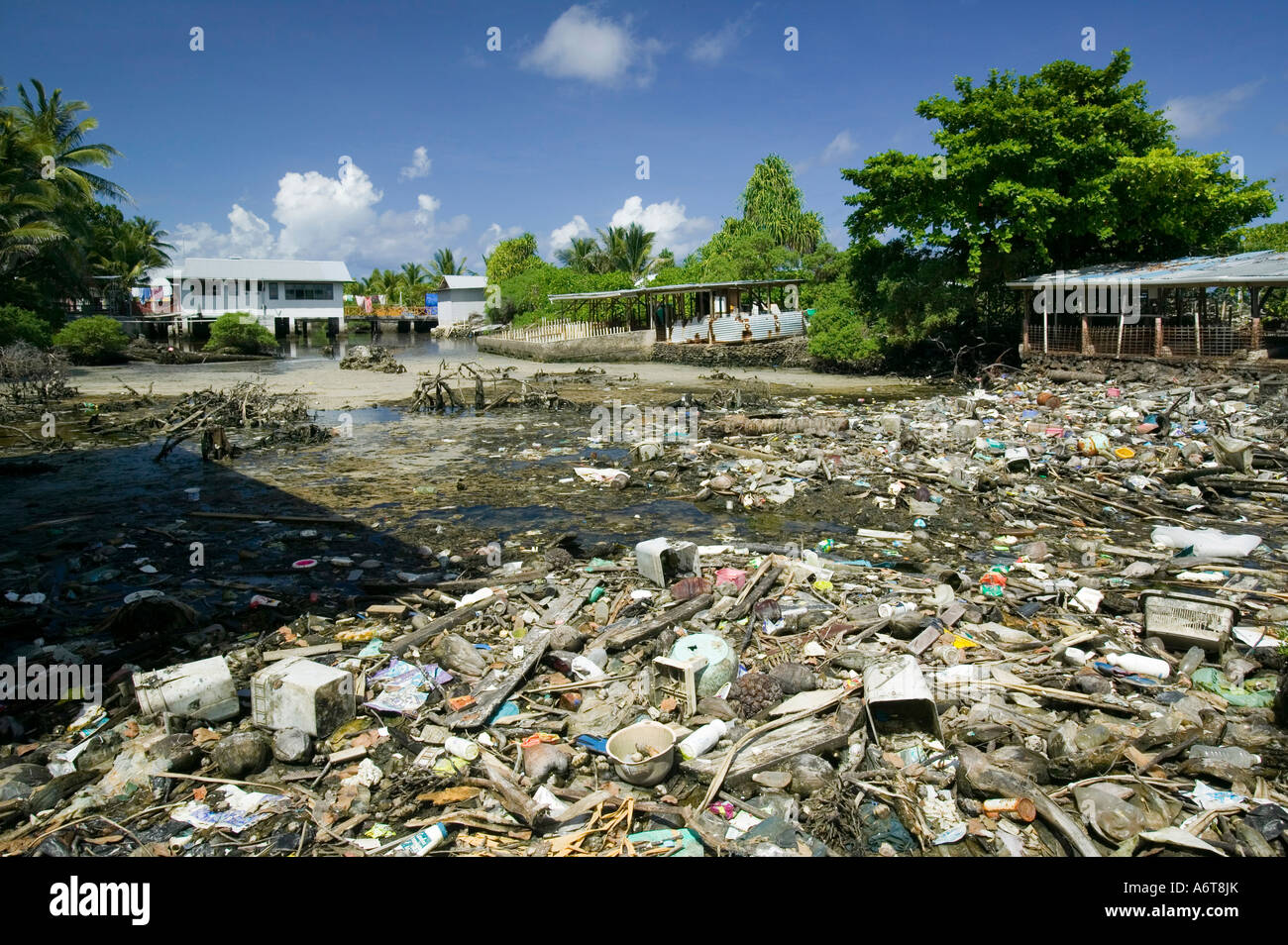 rubbish floating in a lagoon on Funafuti Island, Tuvalu Stock Photo - Alamy