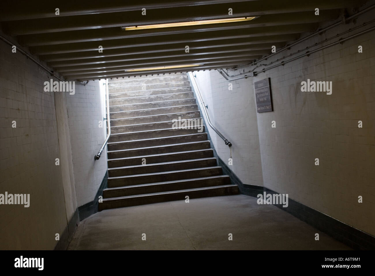 Subway and steps at Mansion House Underground Station City of London GB ...