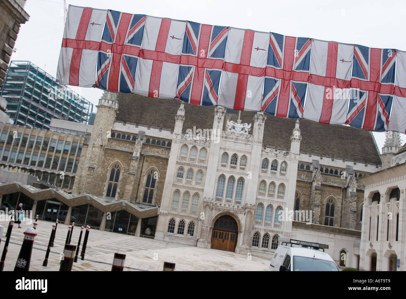 Union Flags and Cross of Saint George flags outside Guildhall, City of ...