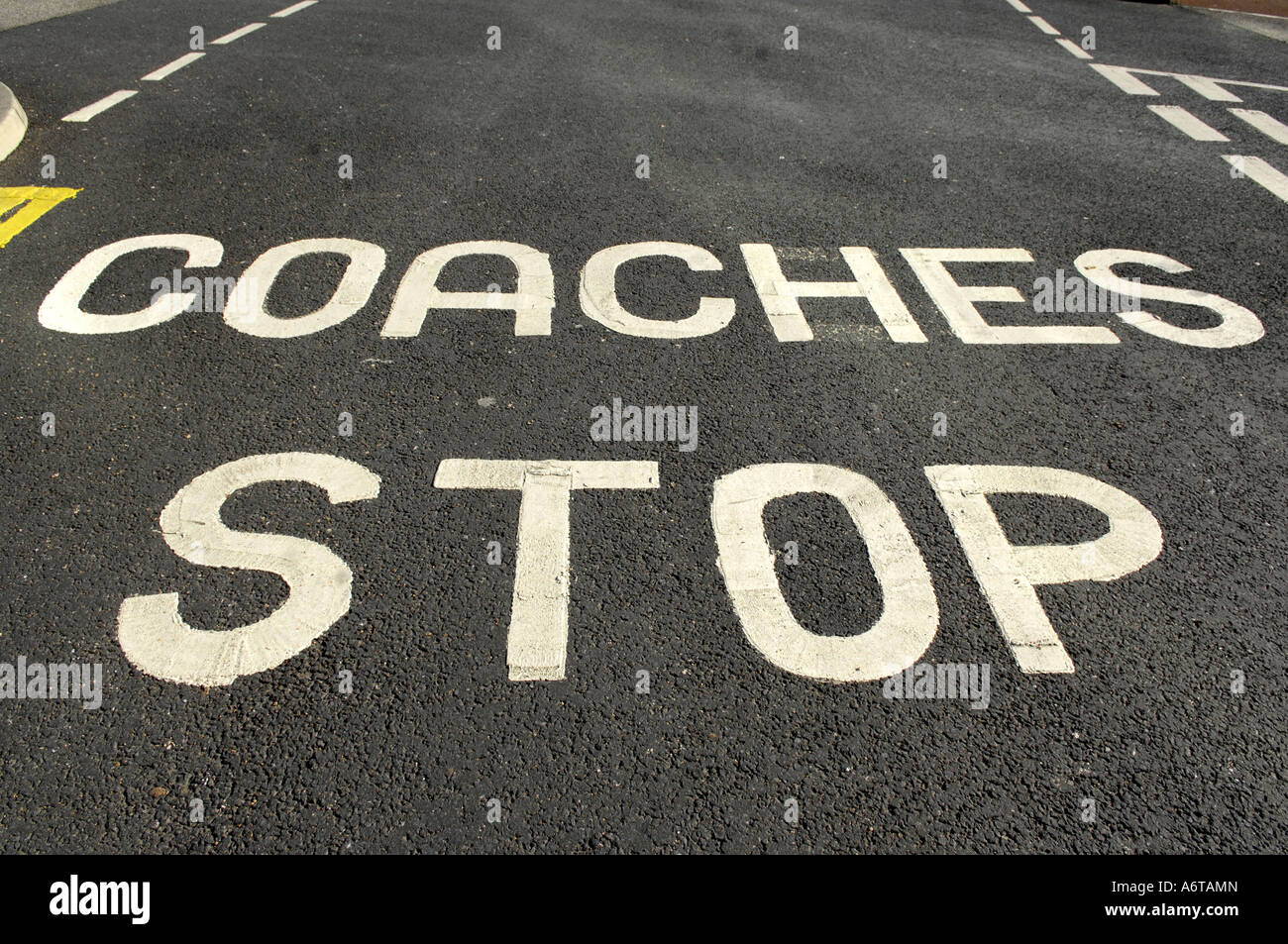coaches stop tarmac road sign notice white transport transportation ...