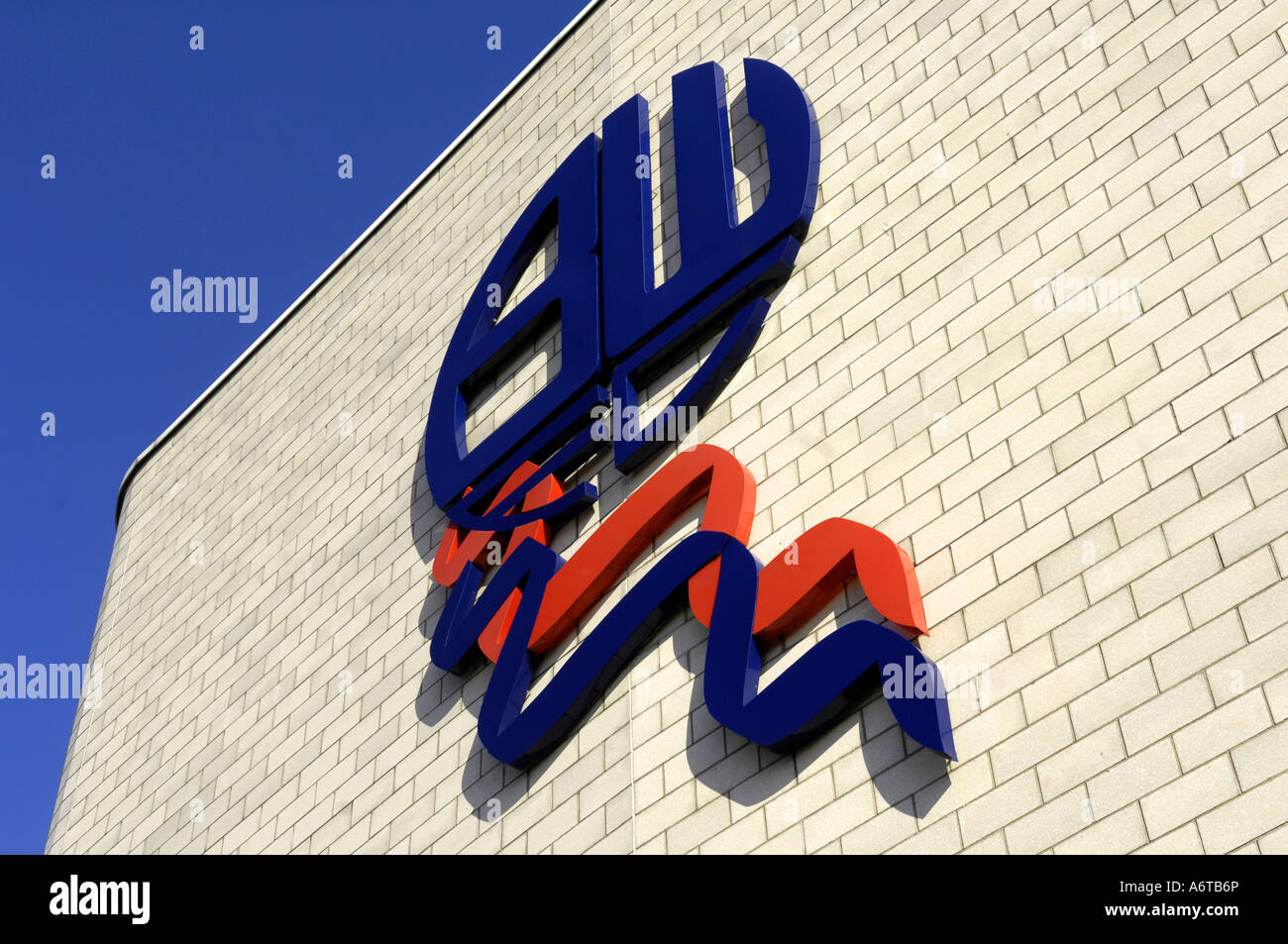 BW logo symbol club blue white red sign wall bricks blue sky bolton ...
