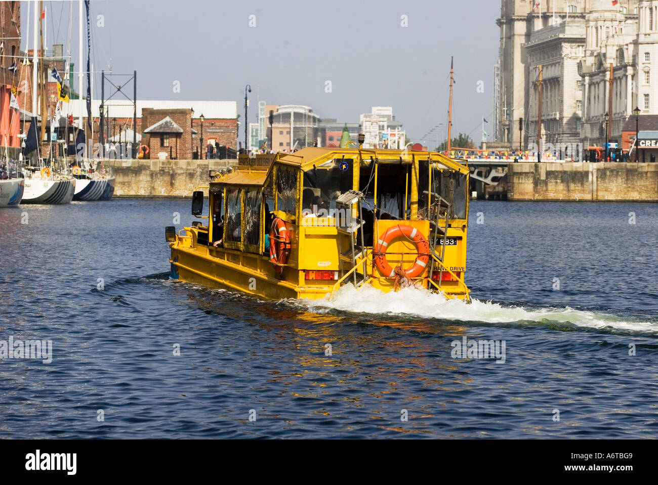 The Yellow Duckmarine transports touriss around Liverpools Docks Stock ...