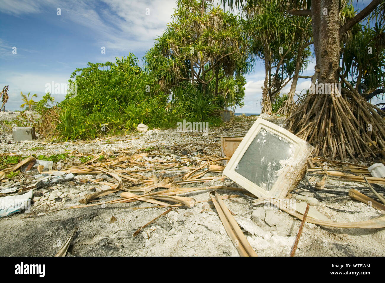Computer monitor discarded on the beach on Funafuti, Tuvalu Stock Photo ...