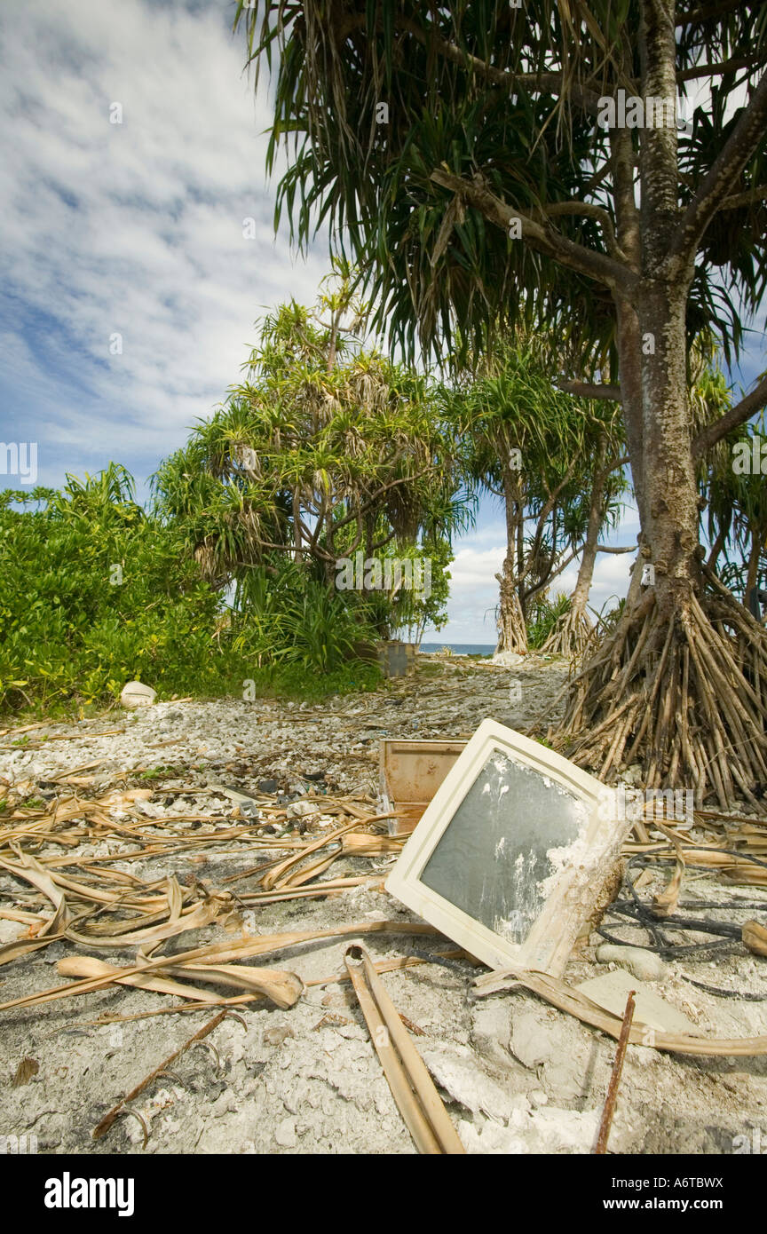 Computer monitor discarded on the beach on Funafuti, Tuvalu Stock Photo ...