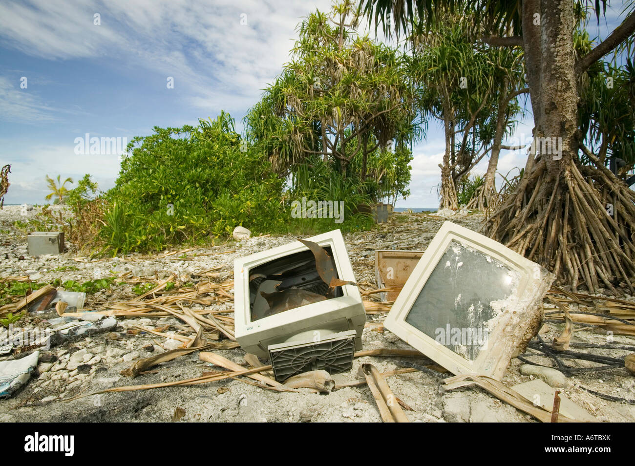 Computer monitor discarded on the beach on Funafuti, Tuvalu Stock Photo ...