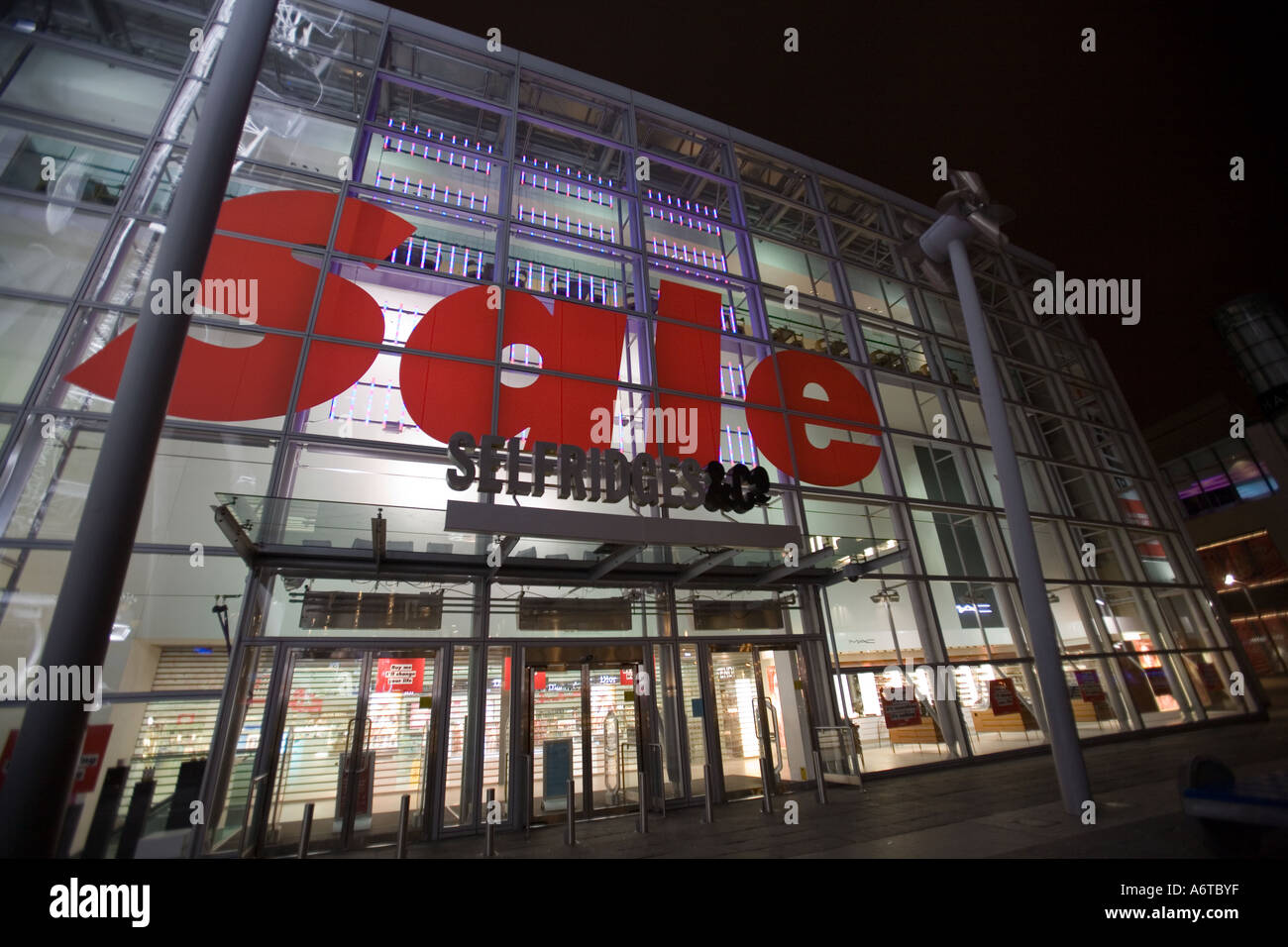 Selfridges store front at night in the centre of Manchester Stock Photo ...
