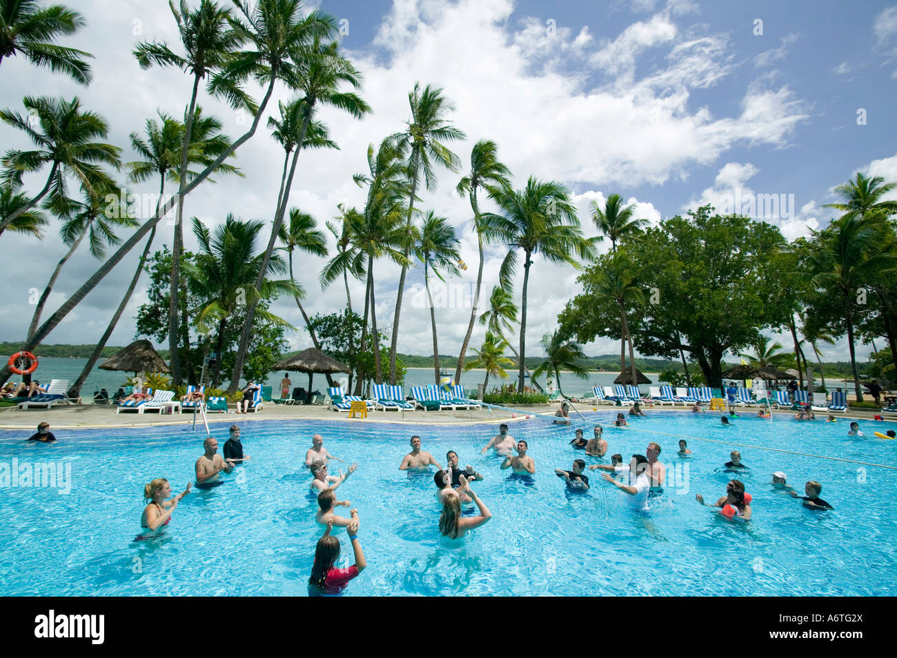 Swimming pool in the holiday resort of Yanuka Island, Fiji Stock Photo ...