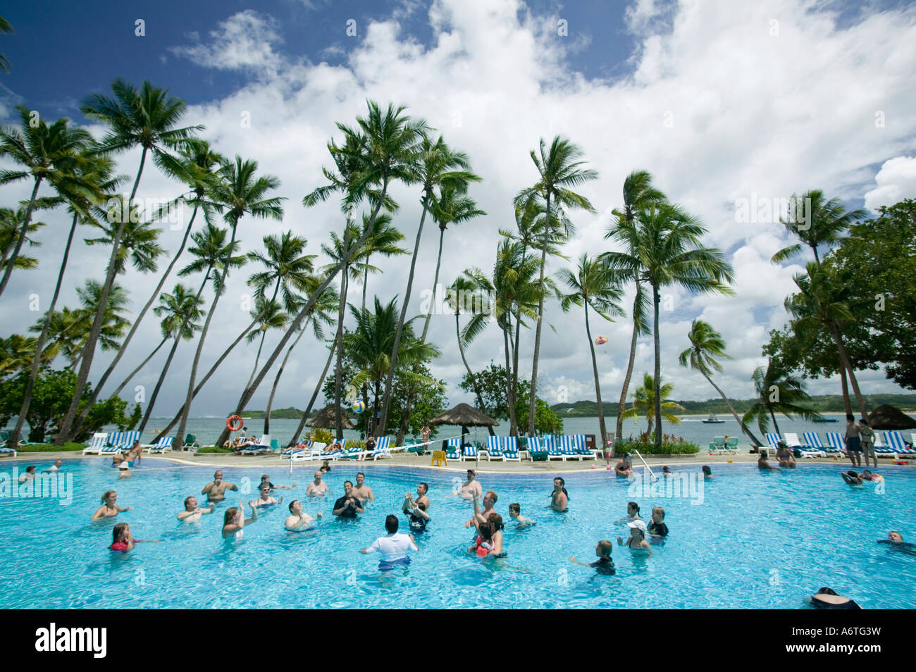 Swimming pool in the holiday resort of Yanuka Island, Fiji Stock Photo ...