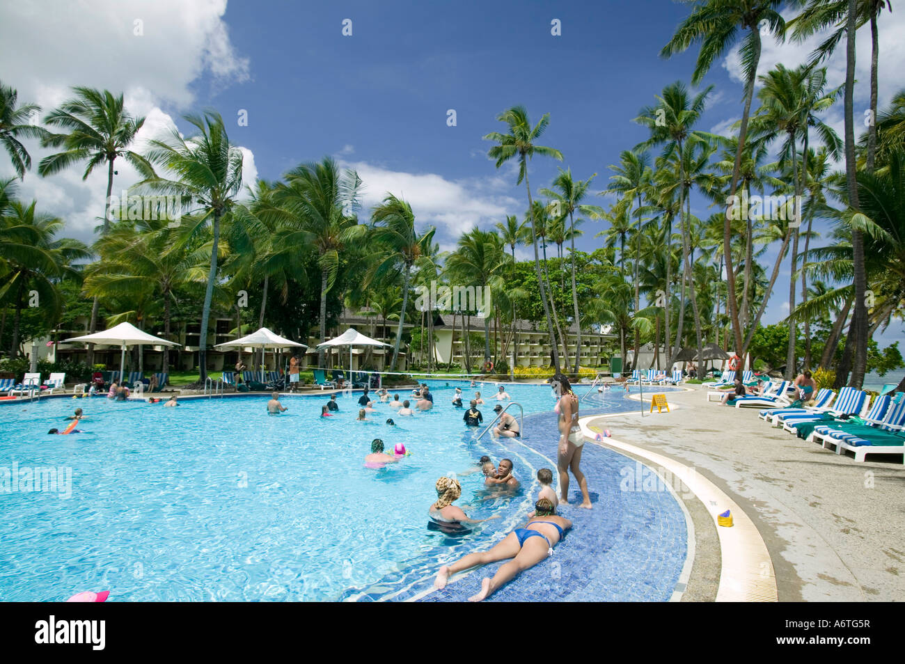Swimming pool in the holiday resort of Yanuka Island, Fiji Stock Photo ...