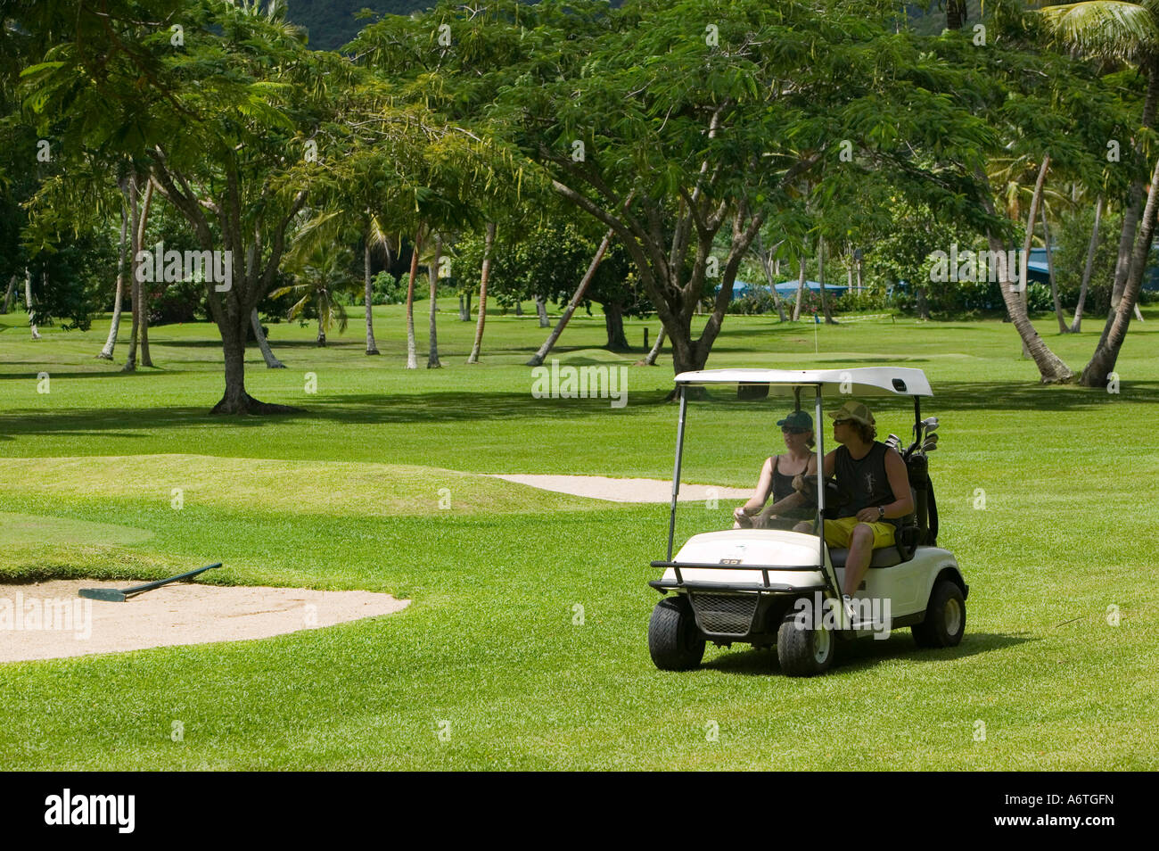 Golf course in the grounds of an exclusive holiday resort on Fiji Stock ...