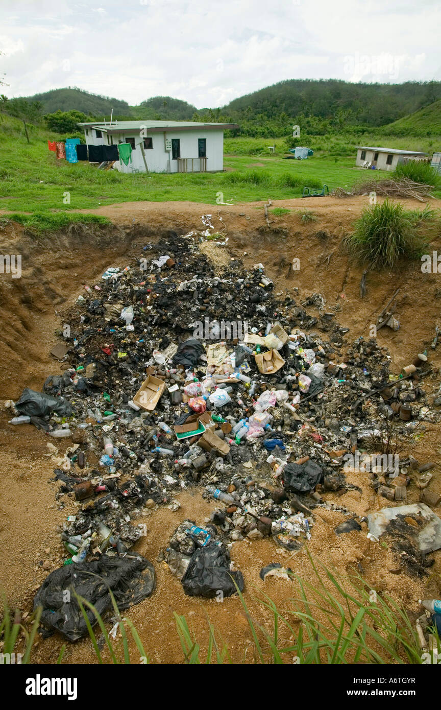 Rubbish pit behind Walu Beach resort, Malolo island, Mananucas, Fiji ...