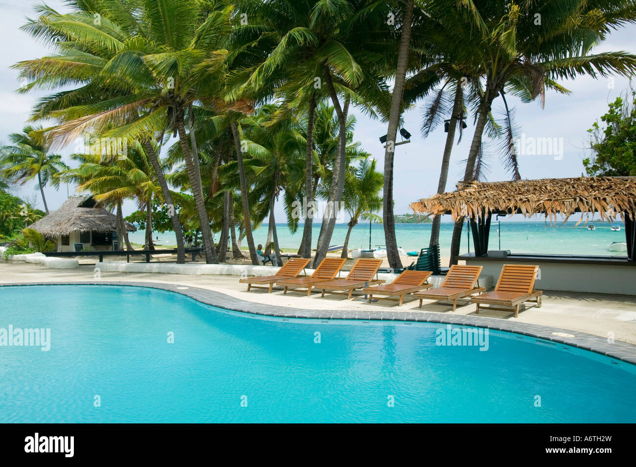 a swimming pool at the Walu Beach holiday resort, Malolo Island ...