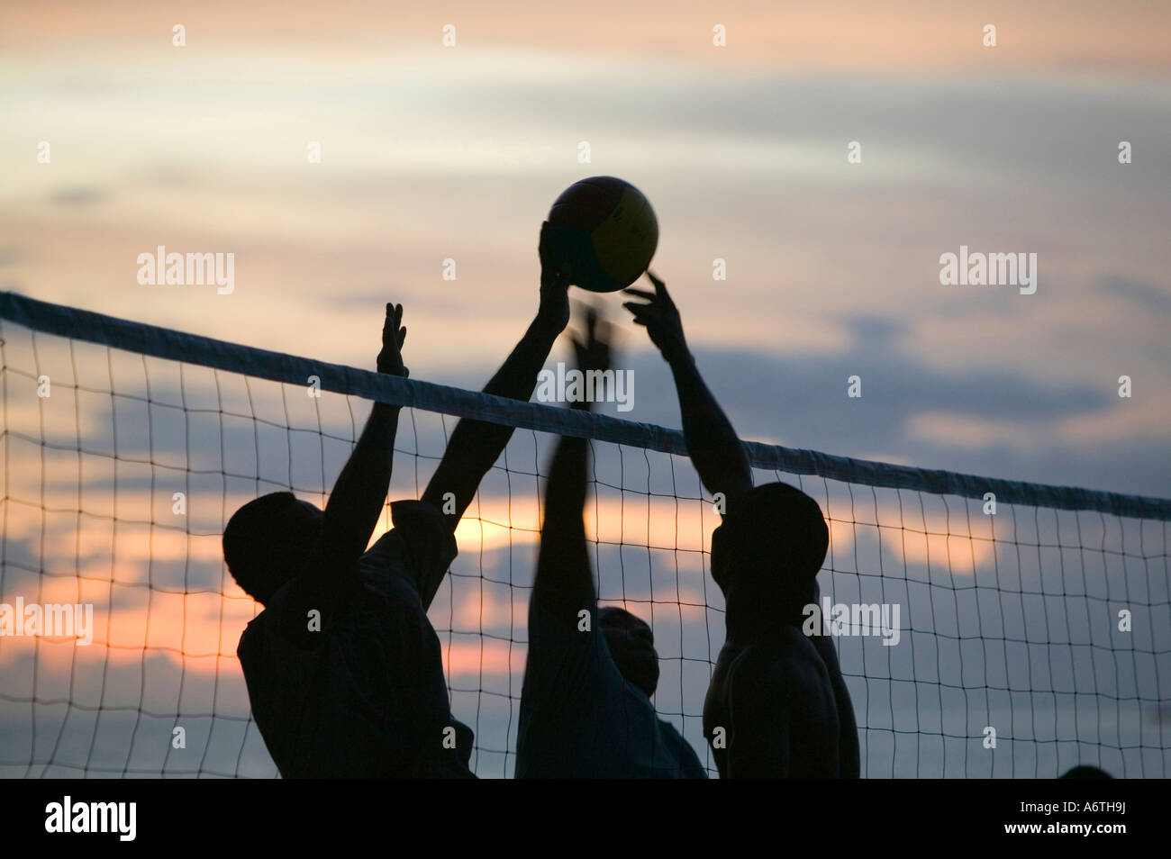 Fijians playing beach volleyball at Walu Beach resort on Malolo Island ...