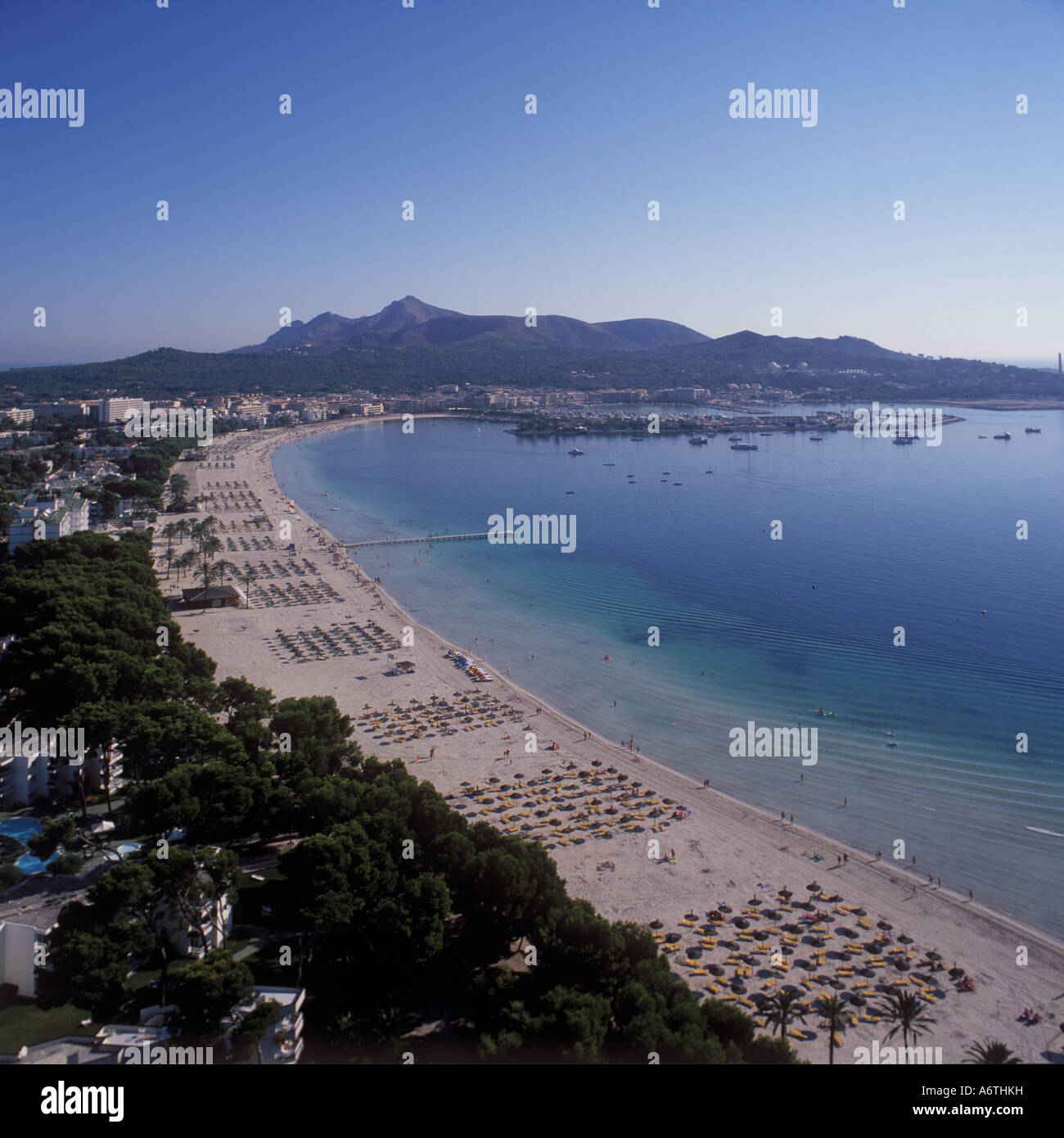 Aerial image of the beach at Puerto Alcudia looking towards Alcudiamar ...