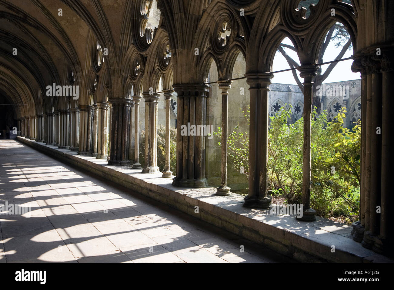 Light streams onto the floor in the Cloisters at Salisbury Cathedral ...