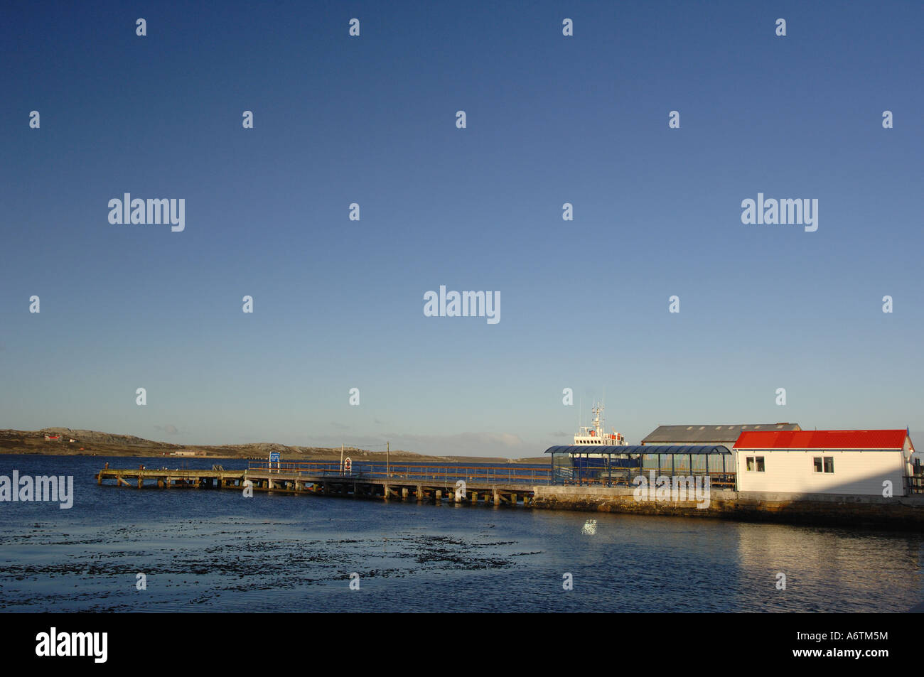View over Stanley Harbour and the public Jetty in Stanley, capital of ...