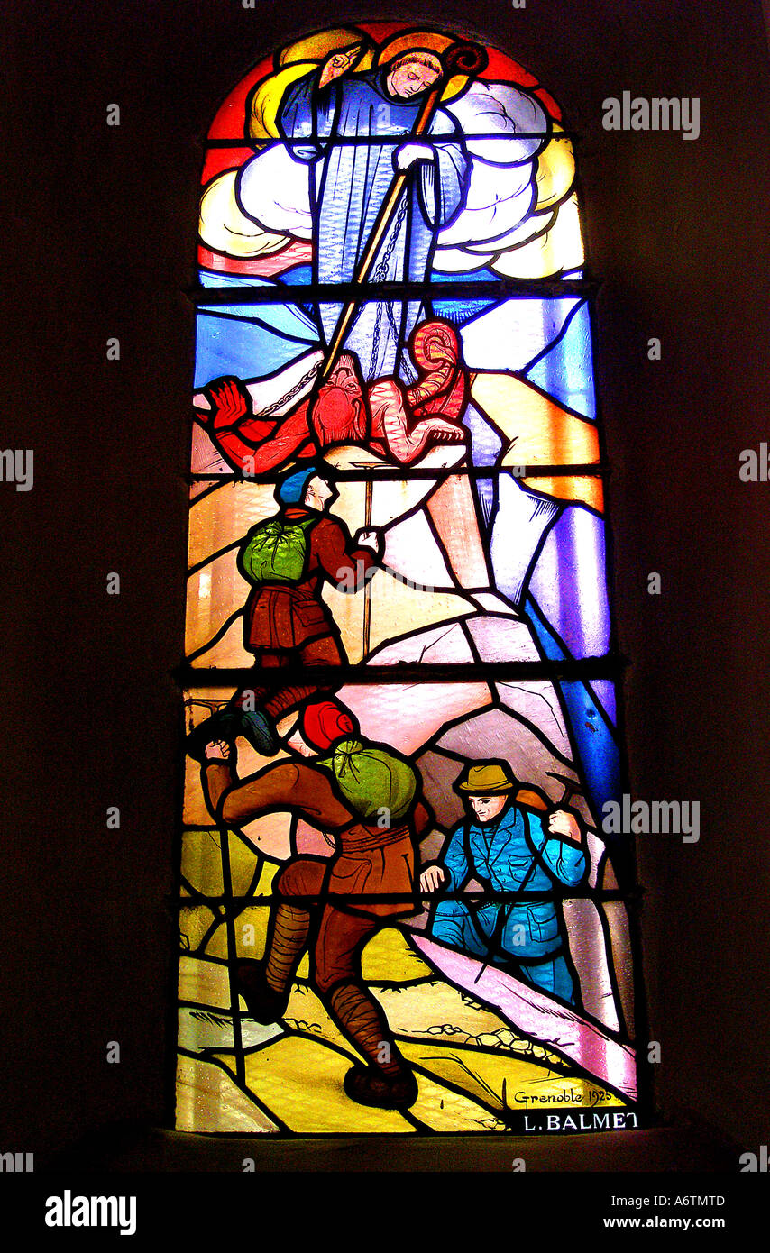 Stained glass window of Saint Michel Church French Alps Stock Photo - Alamy