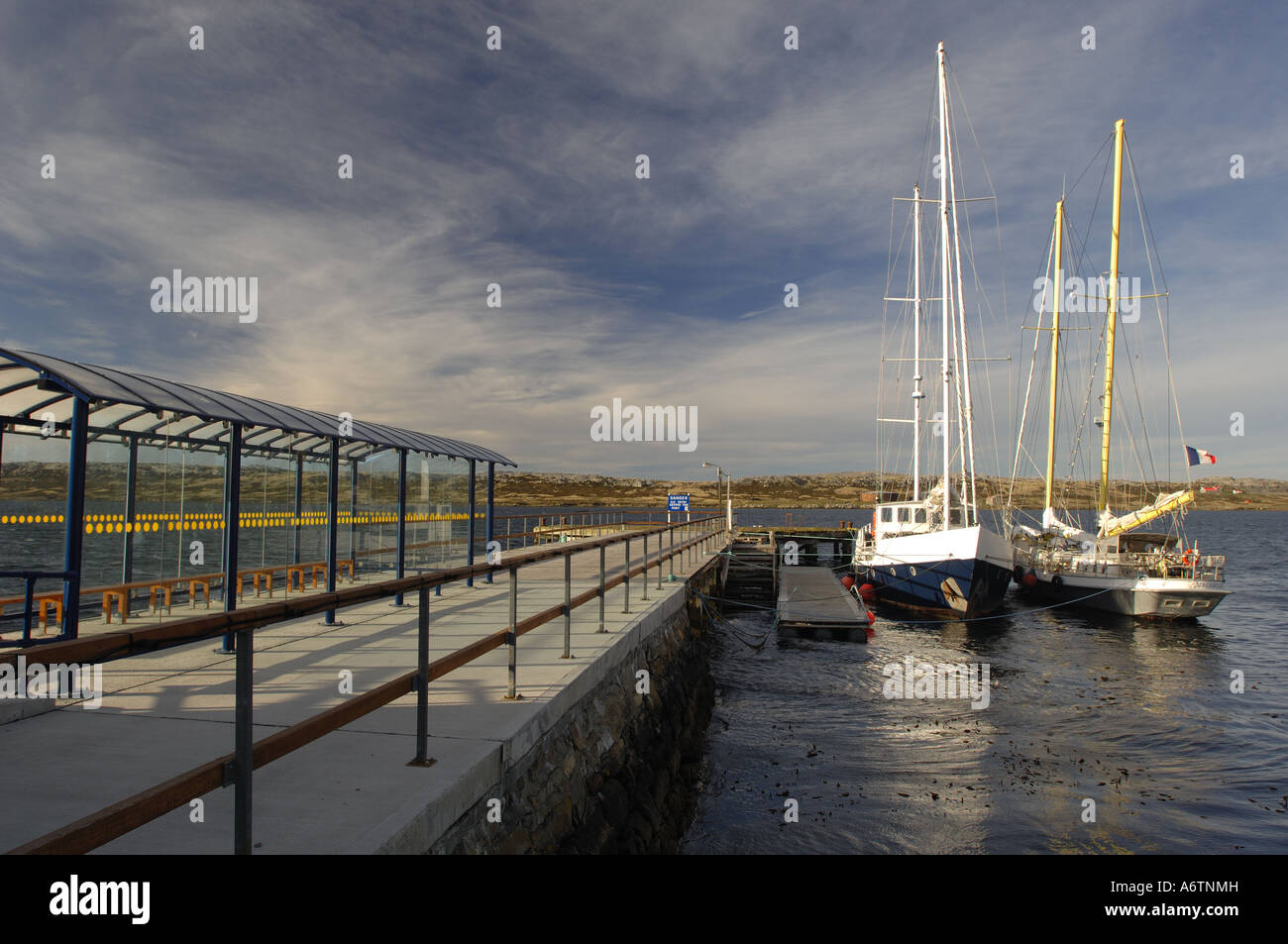 View of the public jetty at Stanley, capital of the Falkland Islands ...