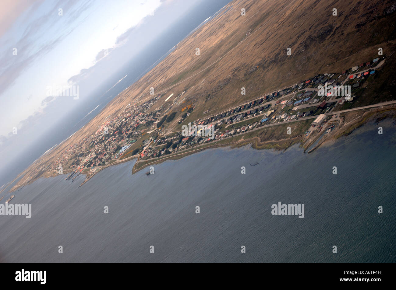 Aerial view of Stanley, the Capital of the Falkland Islands, South ...
