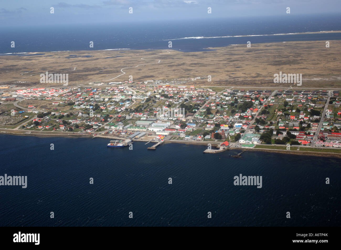 Aerial shot of the capital of the Falkland Islands, Stanley Stock Photo ...