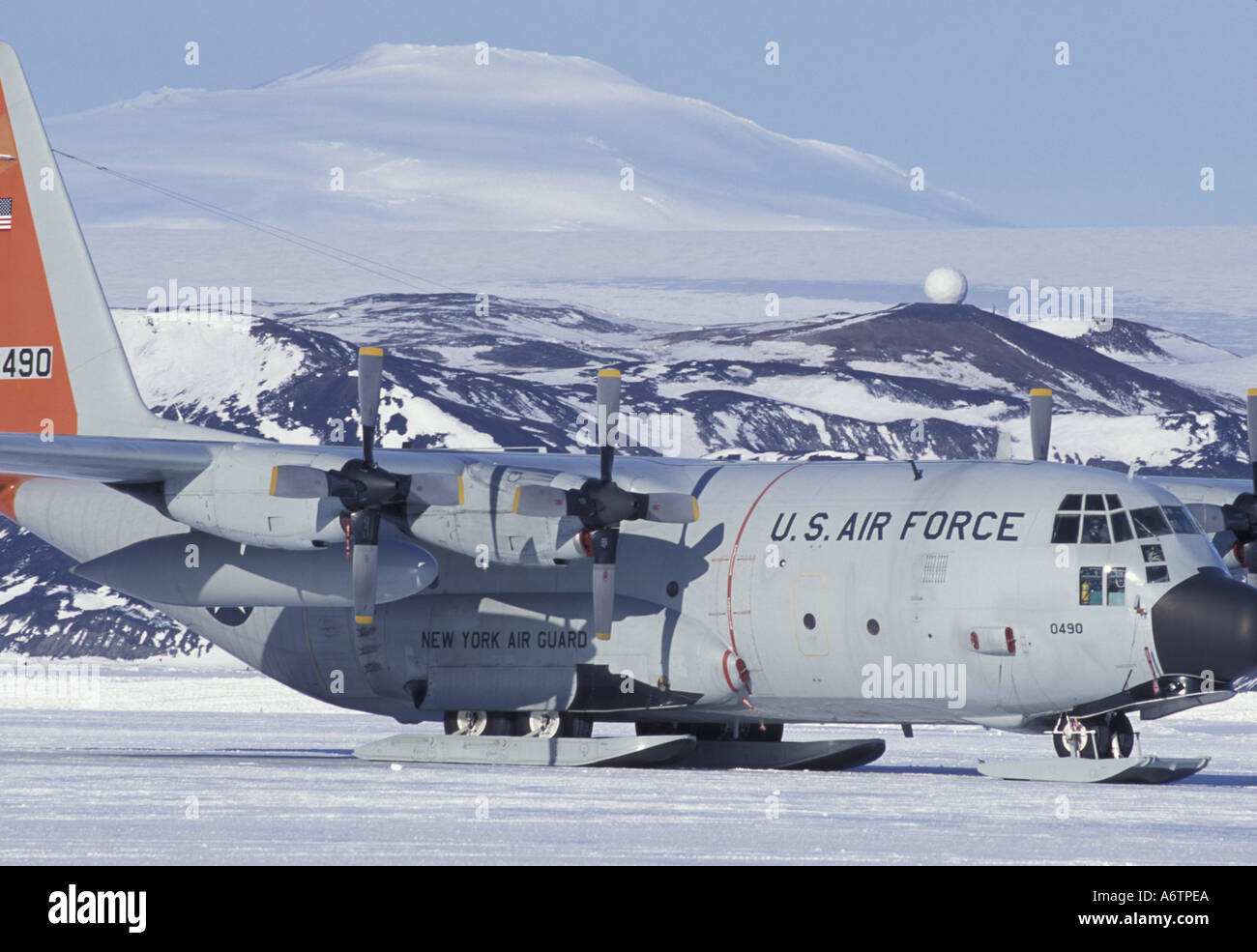 Antarctica, Ross Island, McMurdo station, C-130 Hercules on ice runway ...