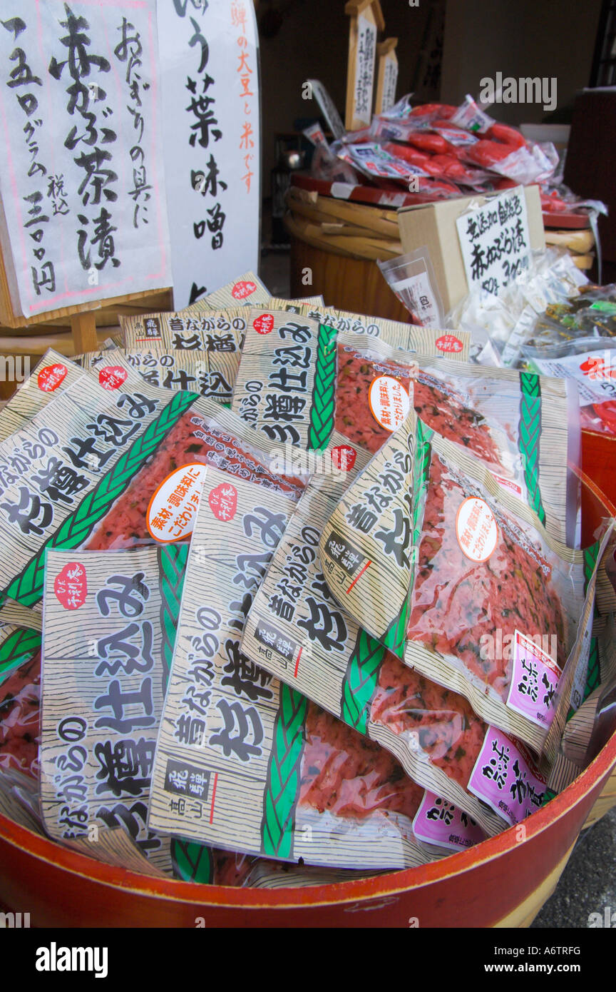Japan Central Honshu Hida District Takayama Miya Gawa market pickled ...