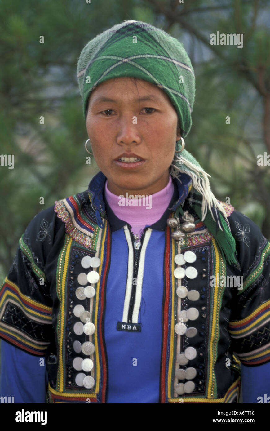 China, Yunnan Province, Yuanjiang. Hani minority woman in traditional ...