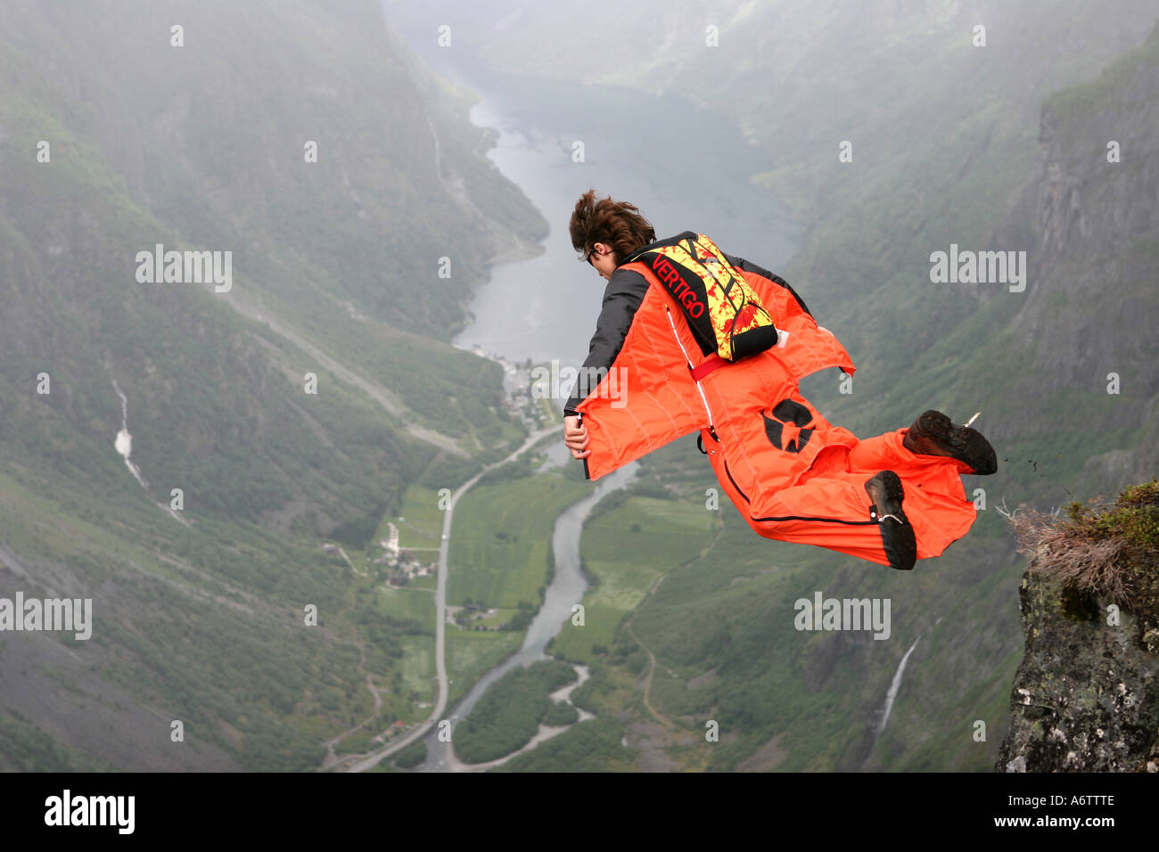 BASE jumper at Voss Norway wearing bat suit Stock Photo - Alamy
