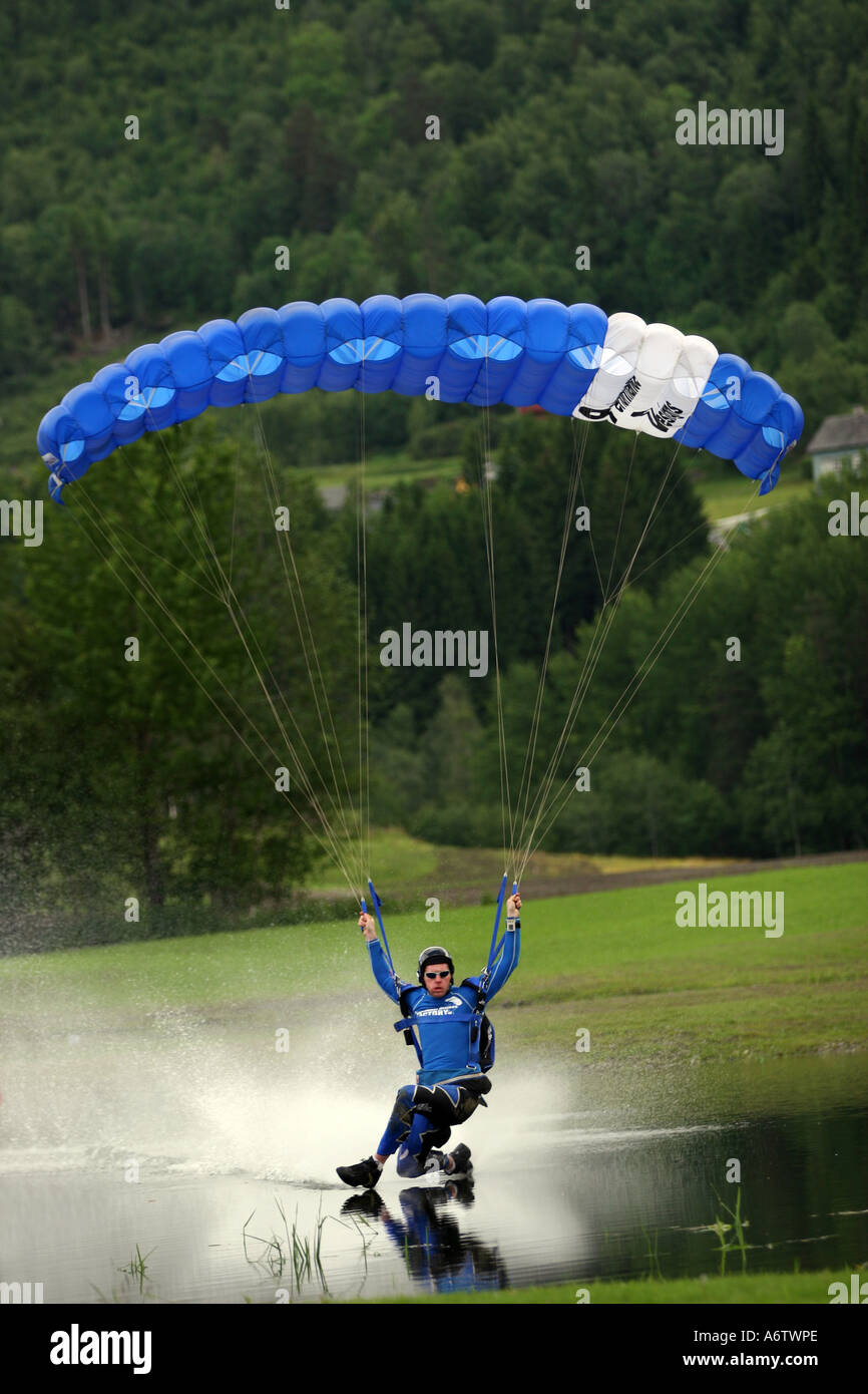 Parachute swooping competition at the Extreme Sports Voss Norway Stock ...