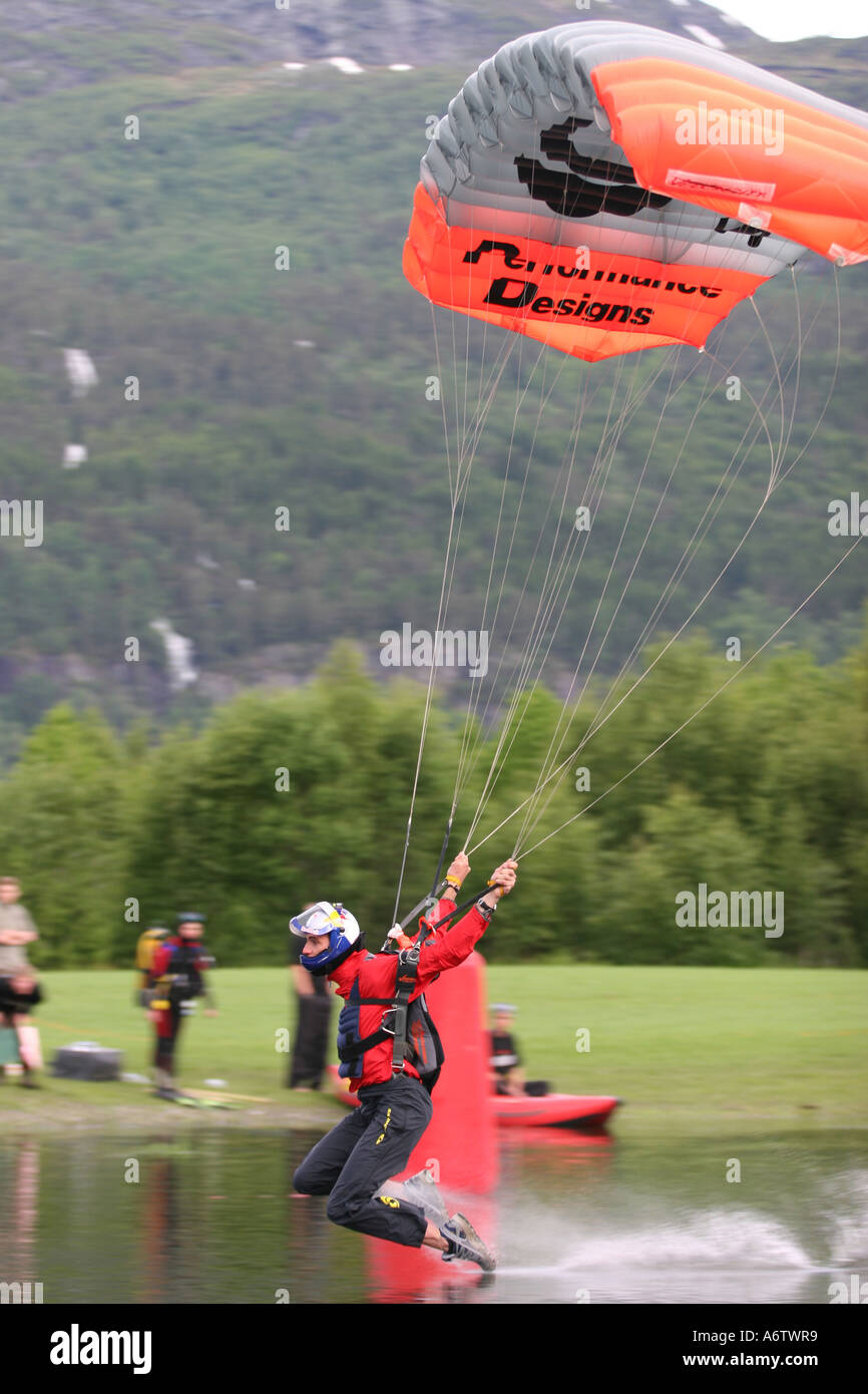 Competitor at a swooping competition Voss Norway at an extreme sports ...