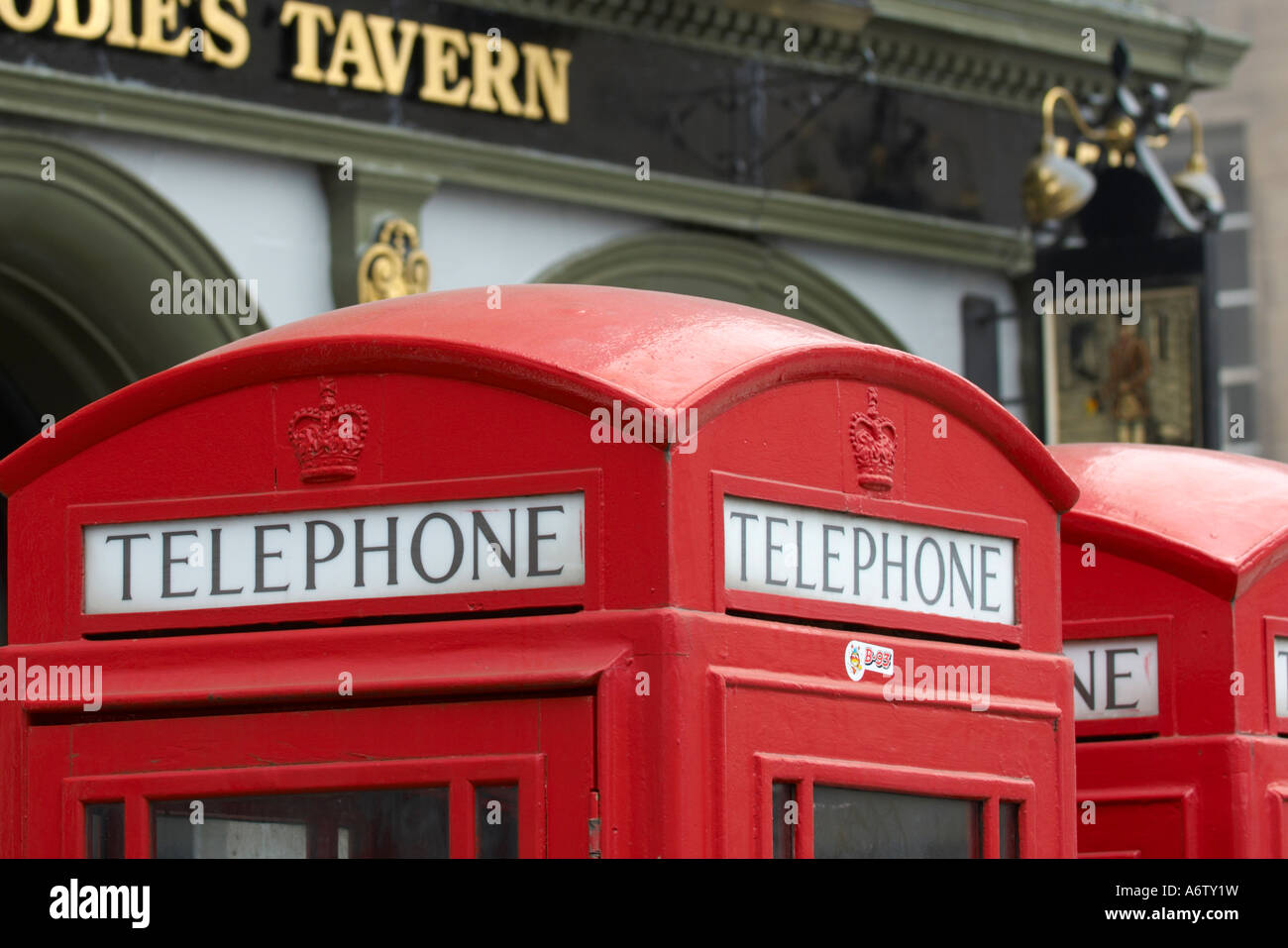 Traditional K2 red Telephone boxes in Edinburgh Old Town Stock Photo ...