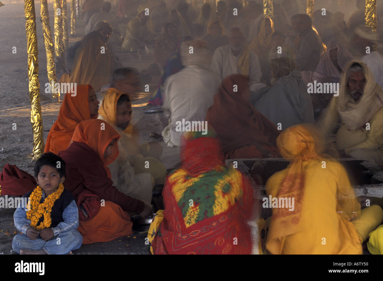 India, Allahabad Region, People chanting in Hindu temple Stock Photo ...