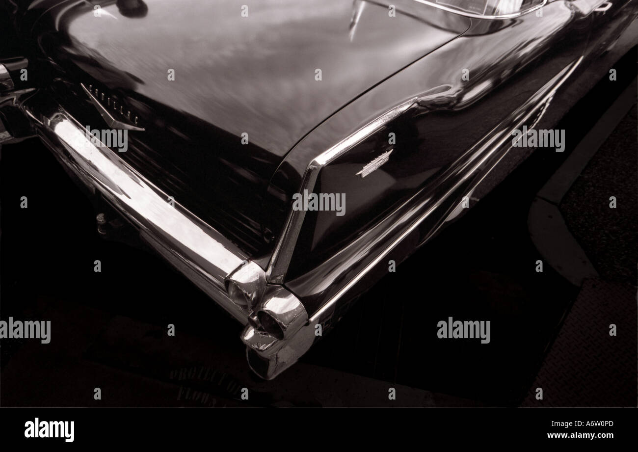 cadillac in black and white, rear quarter view Stock Photo - Alamy