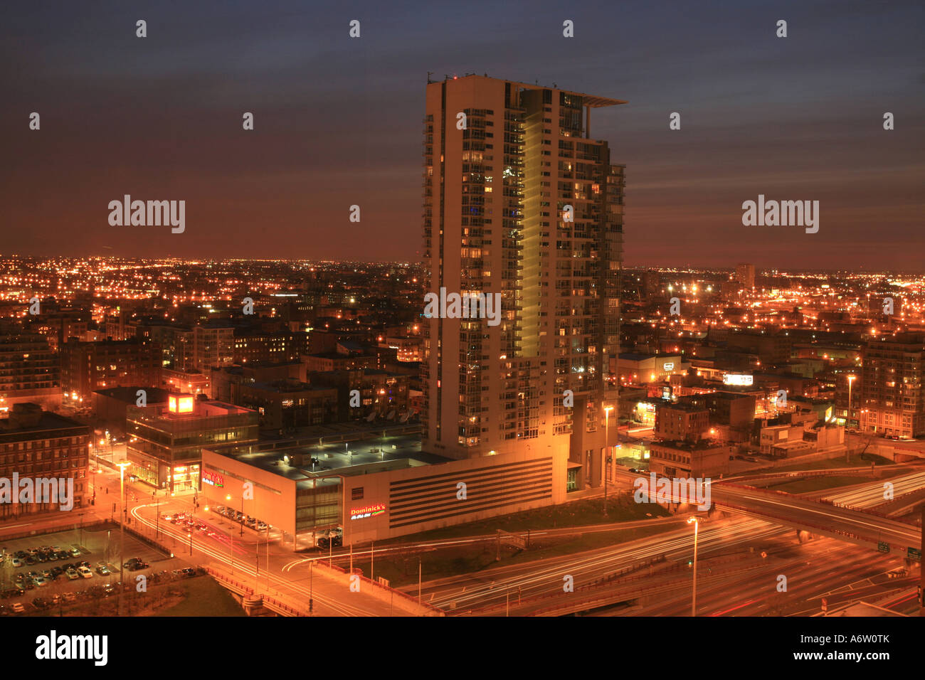 Condominium high rise building West of the Loop at dusk, Chicago ...