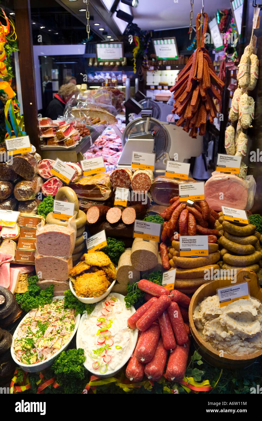 A German butcher's window display in Bremen northern Germany Europe ...