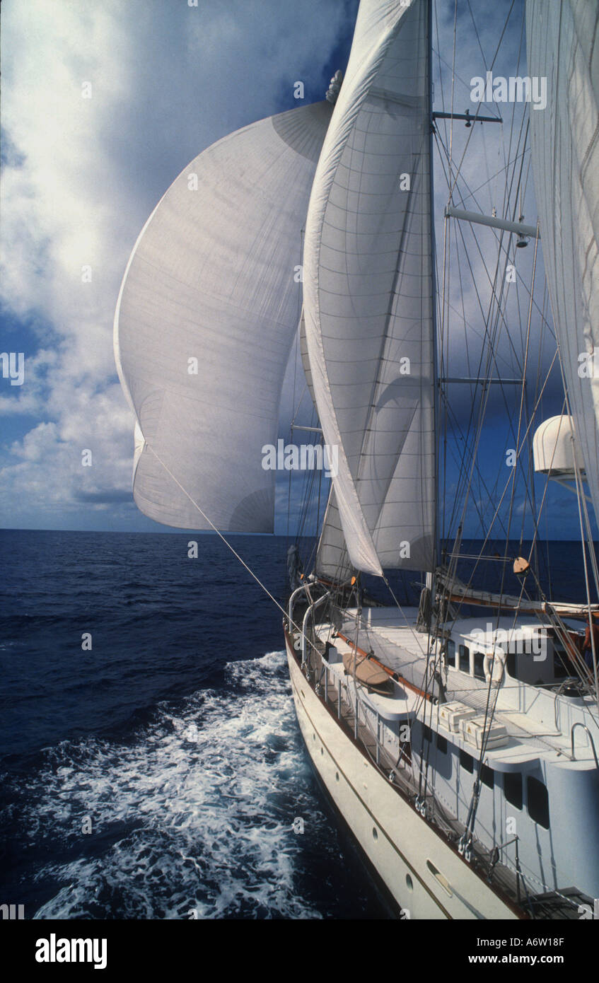 Three masted staysail Schooner Aquarius W downwind sailing with an MPS ...