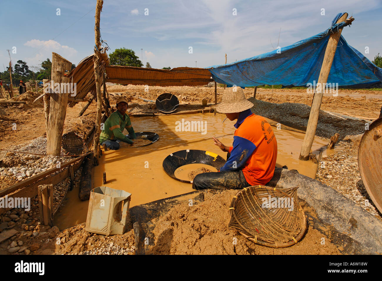 Worker in diamond mine, Cempaka, South-Kalimantan, Borneo, Indonesia ...