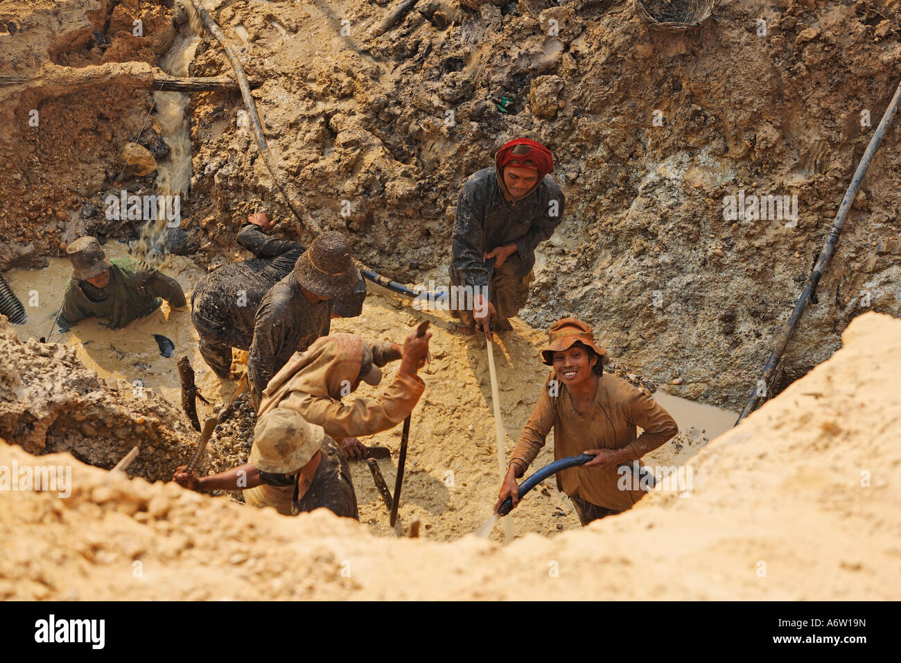 Worker in diamond mine, Cempaka, South-Kalimantan, Borneo, Indonesia ...
