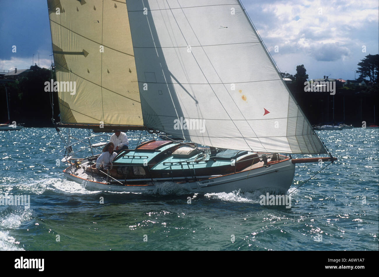 Classic sloop sailing on the Waitamata Harbour Auckland New Zealand ...