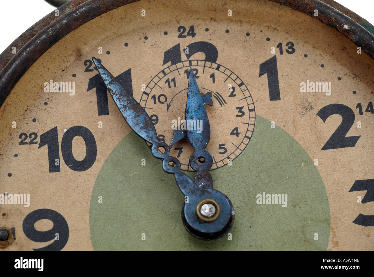 old alarm clock, clock face, five minutes before twelve Stock Photo - Alamy