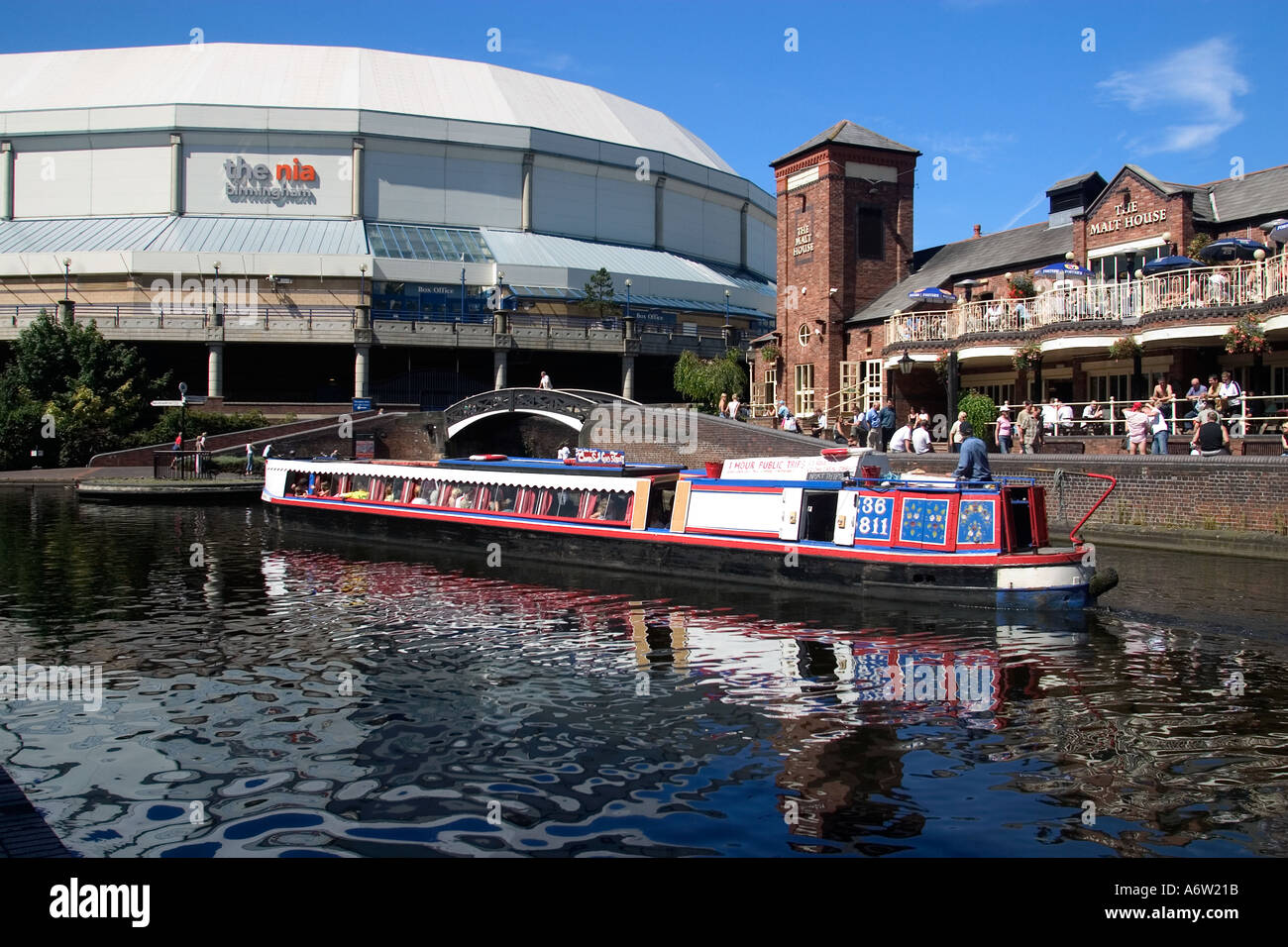 Canal Boat and view to NIA Birmingham England Stock Photo - Alamy