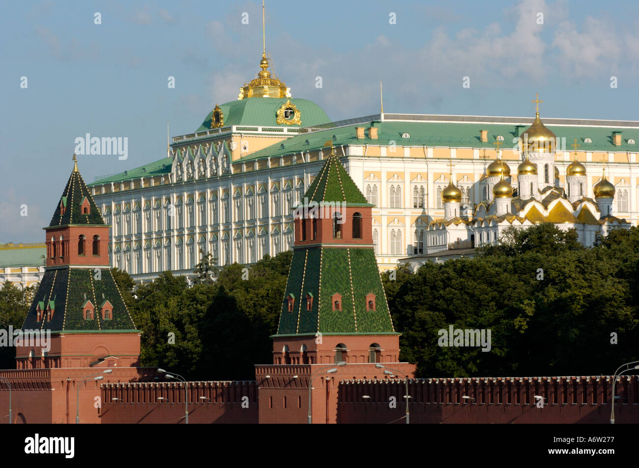 The outer walls and palace roofs of the Kremlin in Moscow Russia Stock ...