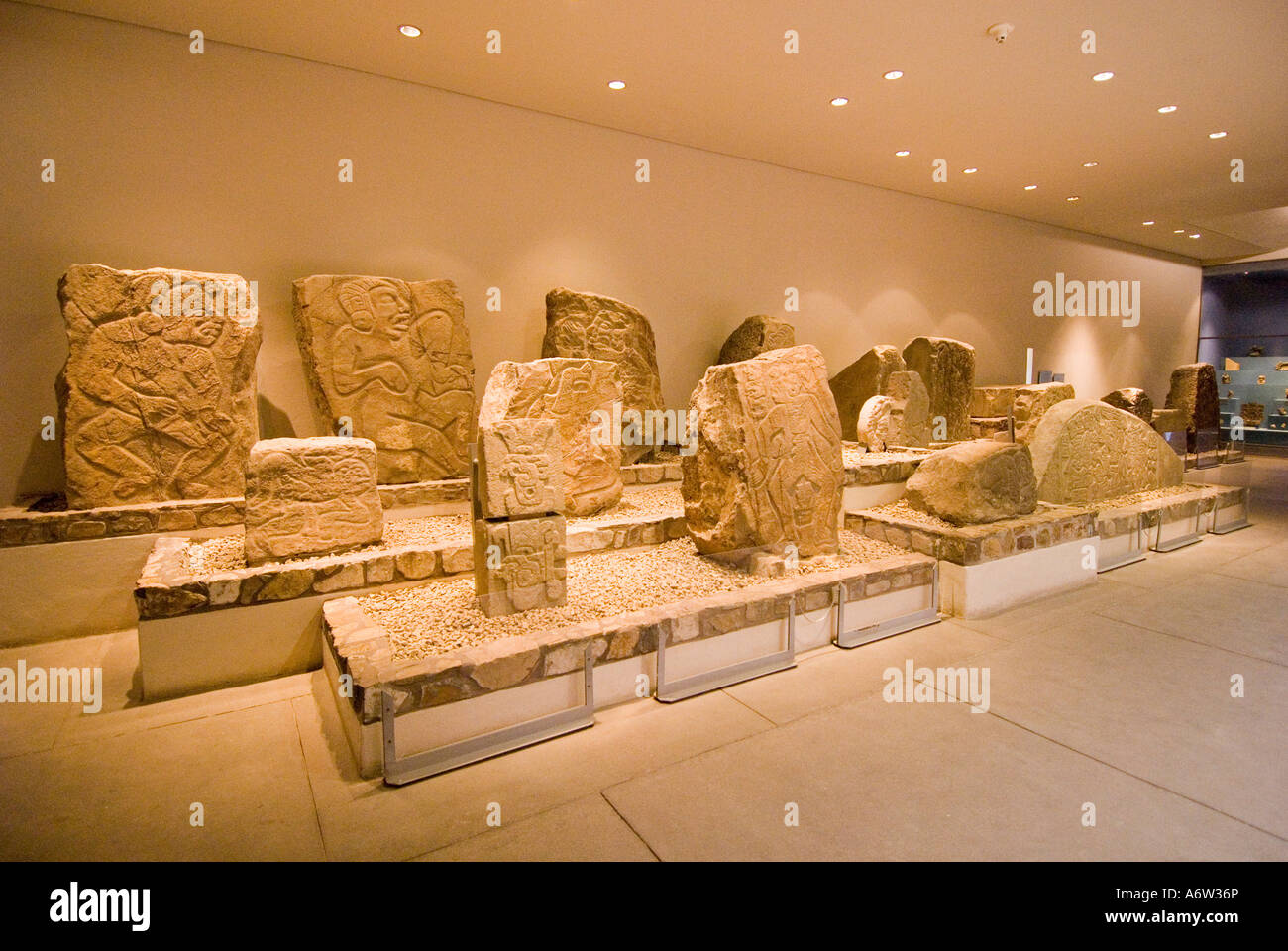 Prehispanic artwork at the museum of Monte Alban, Oaxaca, Mexico Stock ...