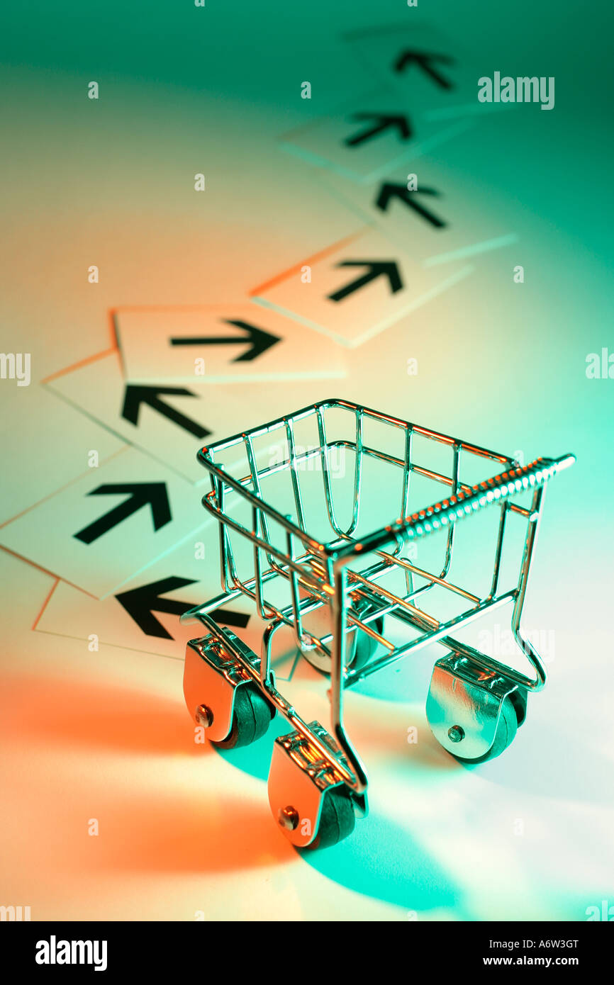 Shopping Trolley and Arrow Signs Stock Photo - Alamy
