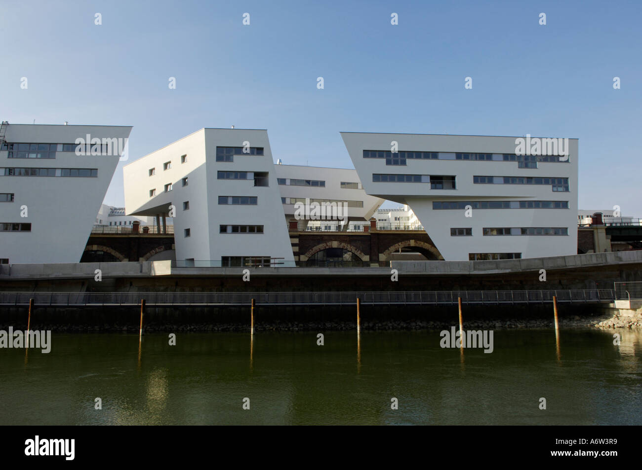 modern building of Zaha Hadid on the Danube channel Stock Photo - Alamy