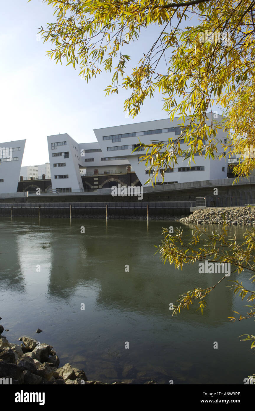 modern building of Zaha Hadid on the Danube channel Stock Photo - Alamy