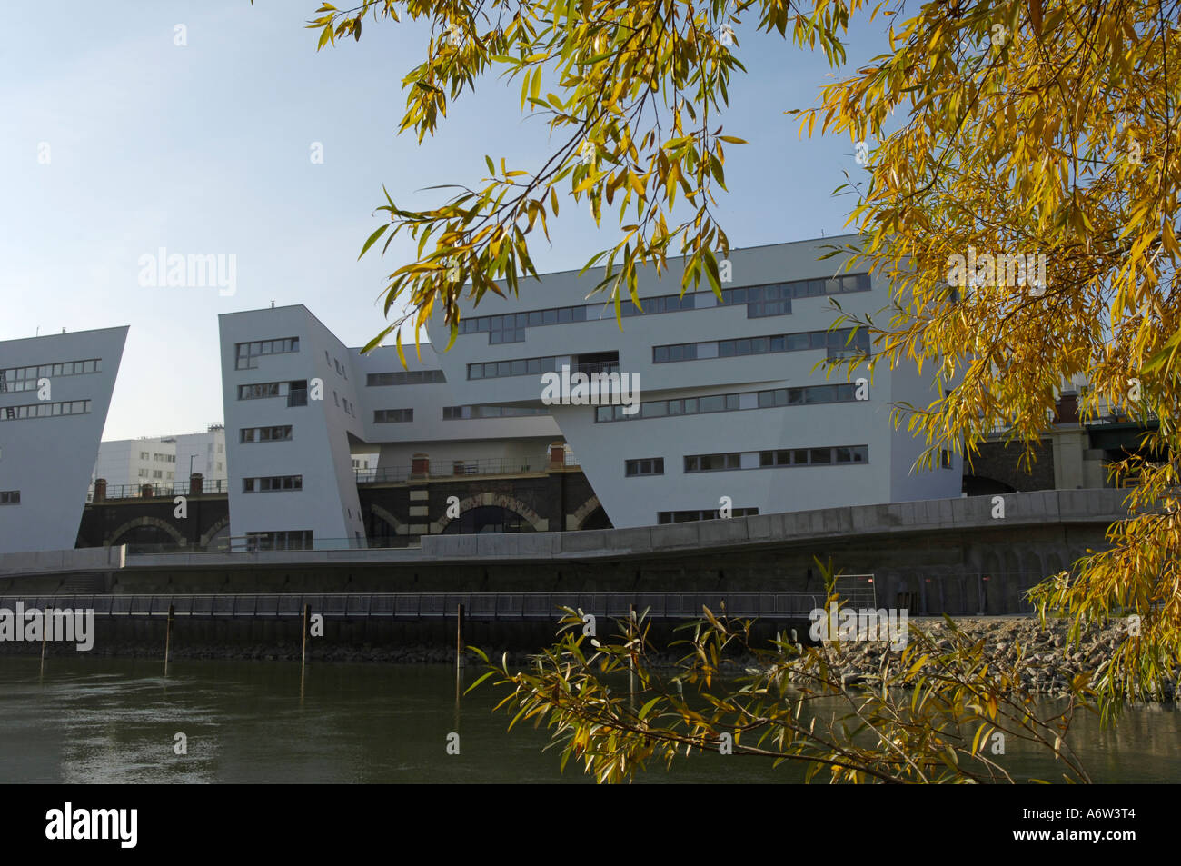 modern building of Zaha Hadid on the Danube channel Stock Photo - Alamy