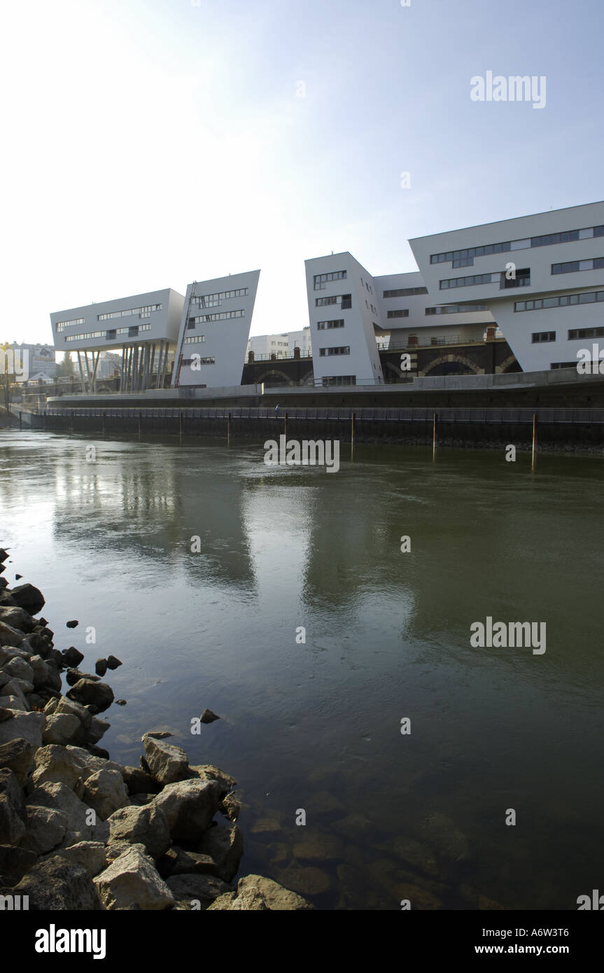modern building of Zaha Hadid on the Danube channel Stock Photo - Alamy